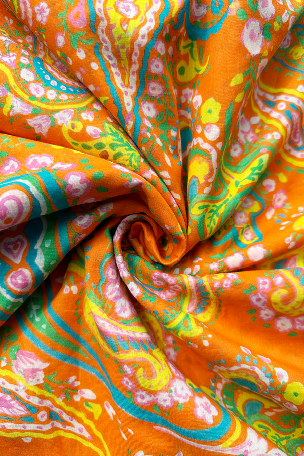 Paisley Paradise Orange in Cotton mull - Breathable cotton fabric – The ...